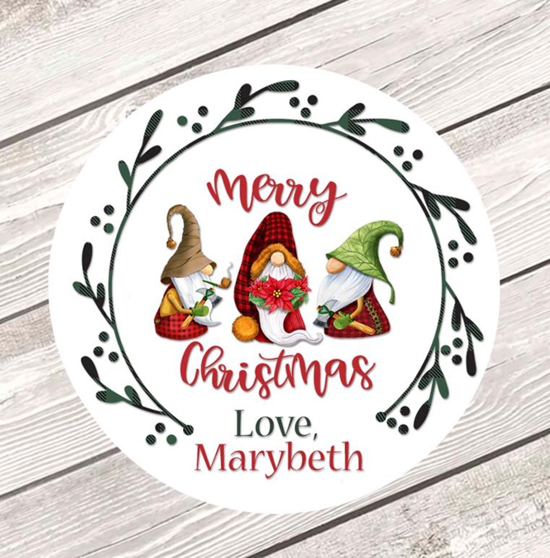 Custom Gnome Christmas Gift Tags and Personalized Sticker Labels ...