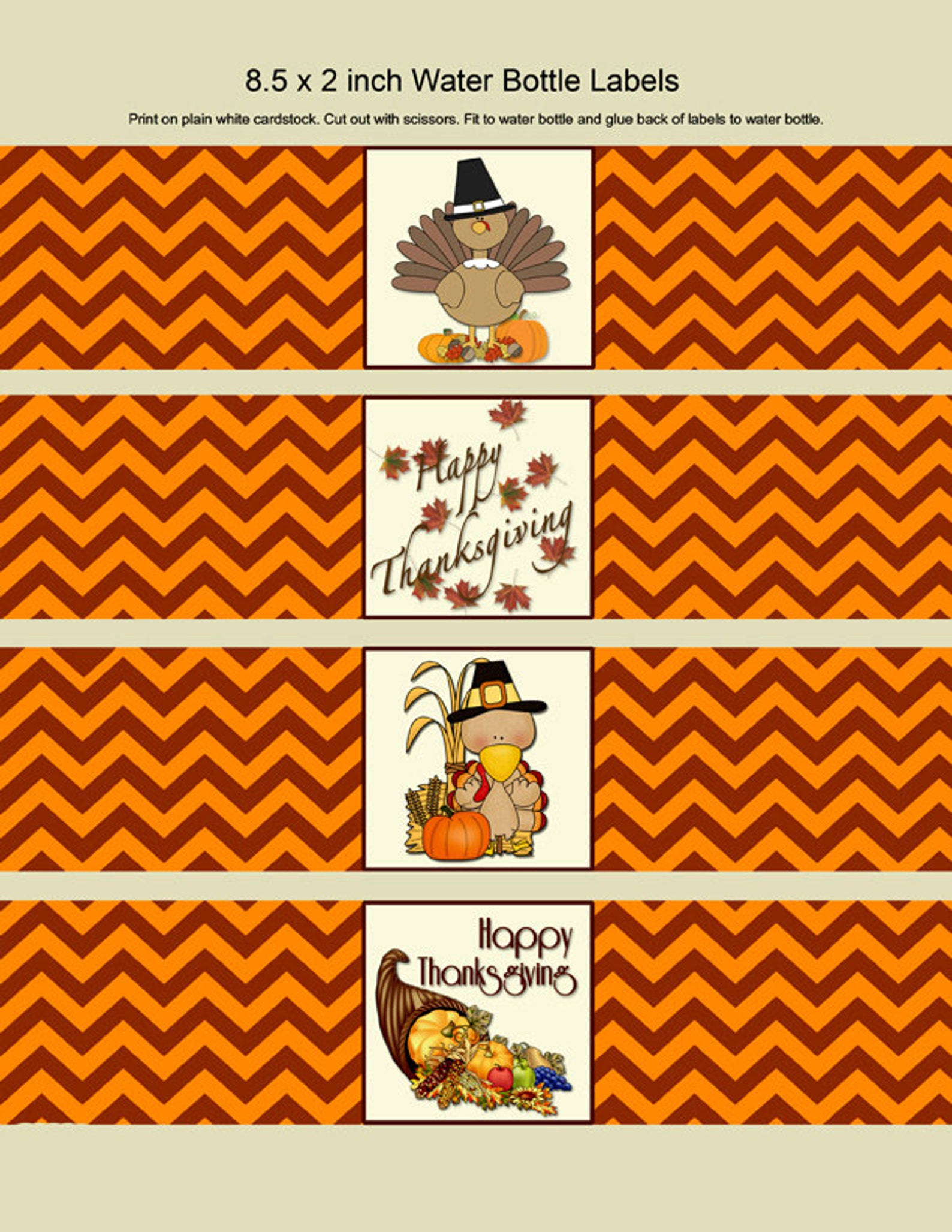 Thanksgiving Water Bottle Labels Napkin Rings INSTANT | Etsy
