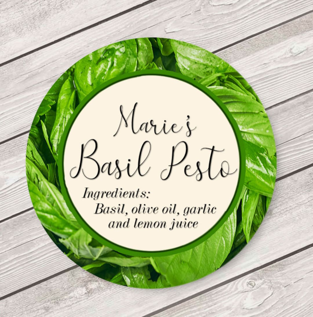Canning Labels, Basil Pesto Sauce, Custom Food Label, Homemade Pesto ...