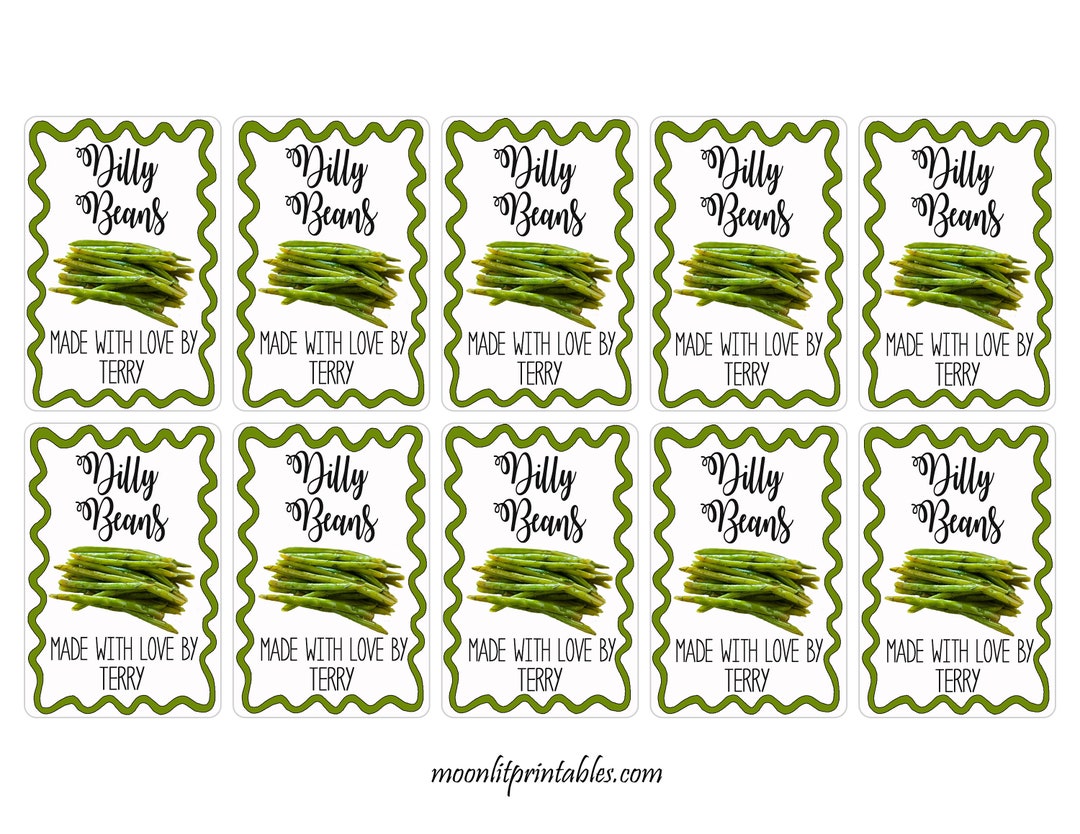 Dilly Bean Labels, Canning Labels, Spicy Dilly Beans, Garlic Dilly ...