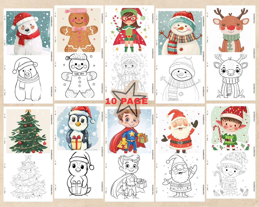 10 Christmas Coloring Pages for Kids Santa, Reindeer, Snowman, Elf ...