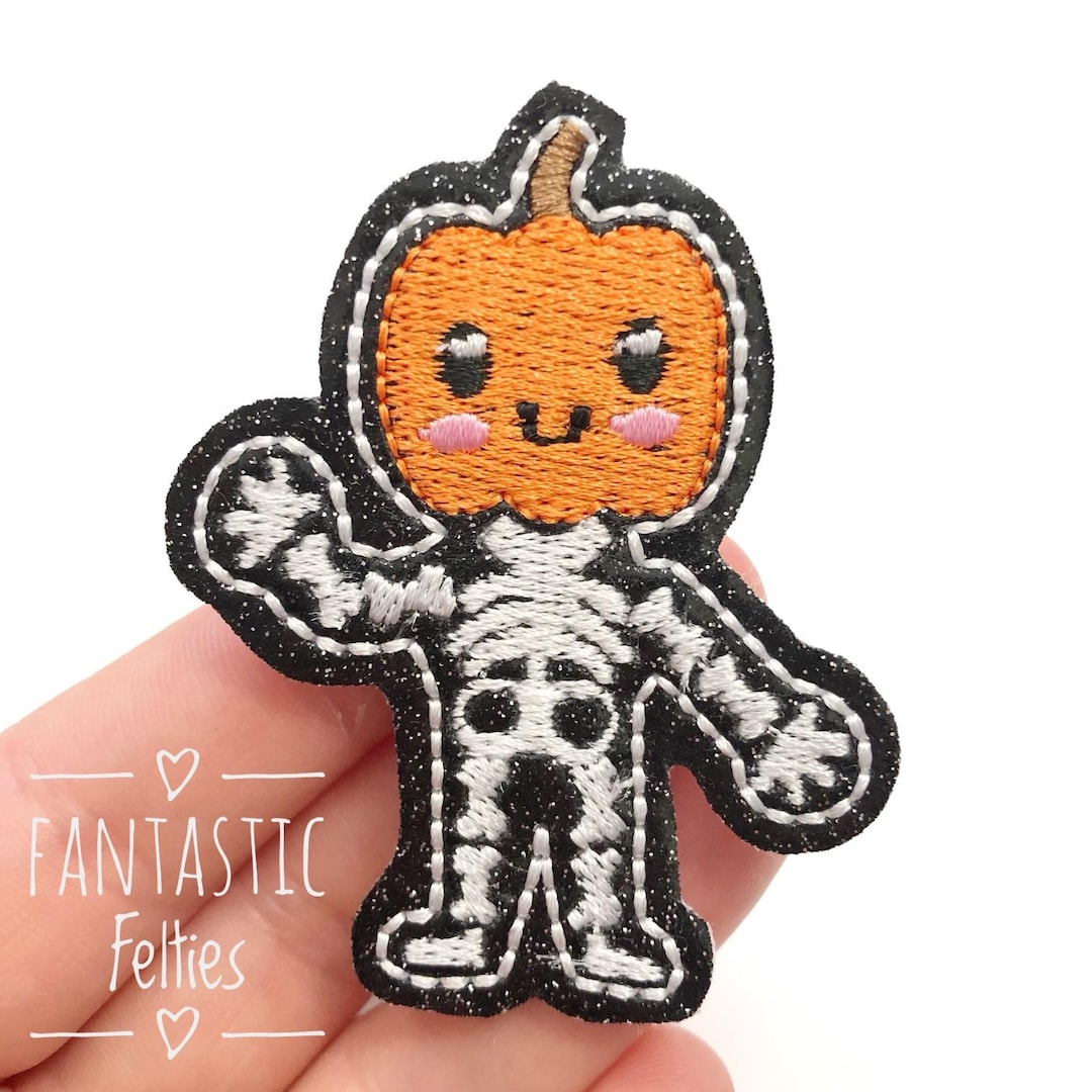 Pumpkin Skeleton Feltie | Xray Felties | Halloween Feltie | Glitter ...