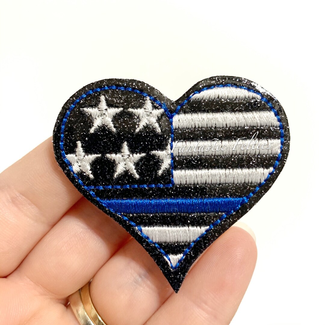 Police Heart Feltie | Blue Line | Back the Blue Feltie | Glitter Heart ...