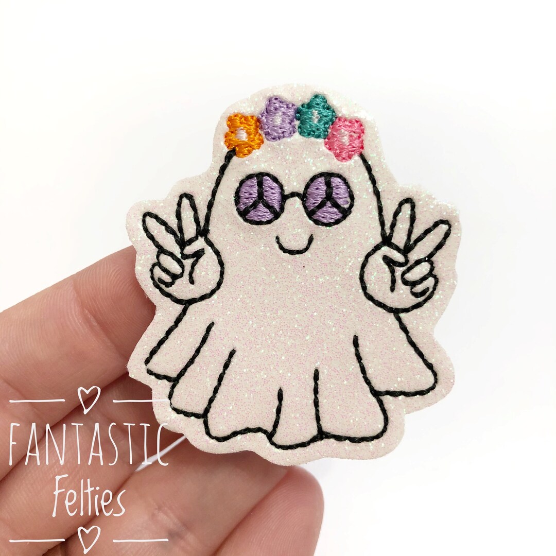 Hippie Ghost Halloween Felties | Peace Ghost Felties | Floral Ghost ...
