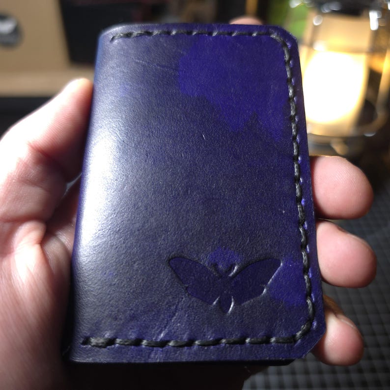 Handmade Purple Leather Card Holder Wallet | Full Grain Veg Tan Leather ...