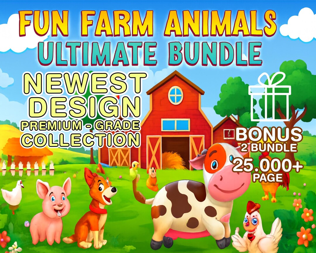 Fun Farm Animals Printable Coloring Book – Ultimate 25K+ Page Bundle ...