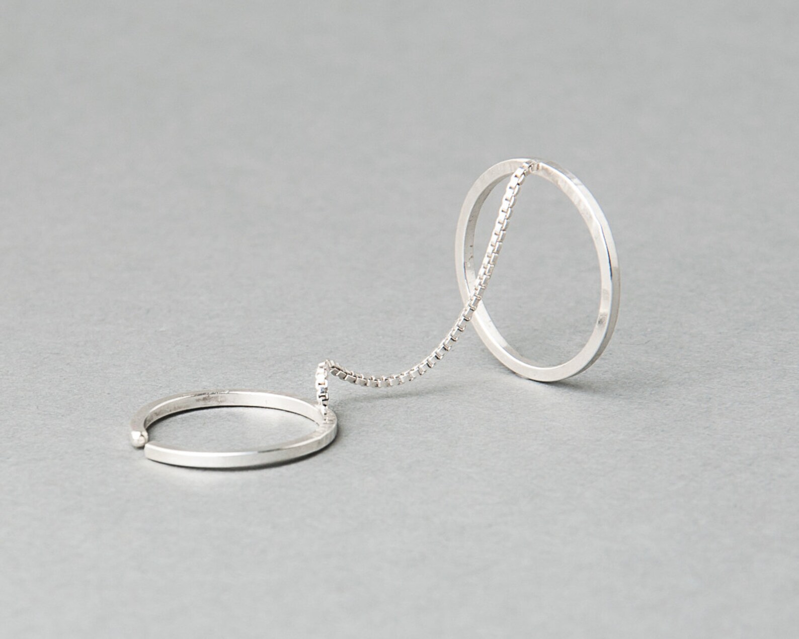 Double Ring Connected by Dainty Chain Handmade in Silver or - Etsy