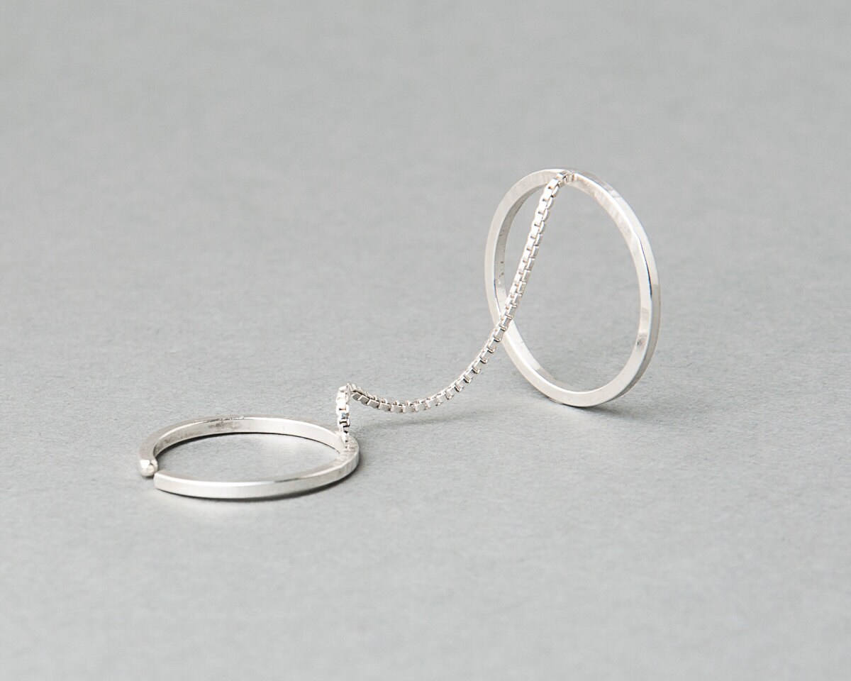 Double Ring, Connected by Dainty Chain, Handmade in Silver or 14k Gold ...