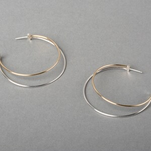 Unique, Mixed Metal Hoops, Made in USA, 14k Gold and Silver, Modern ...
