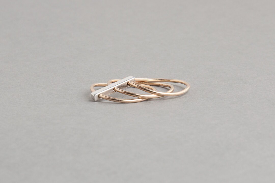 Two Tone Stacked Ring Triple Band Modern Everyday Jewelry - Etsy
