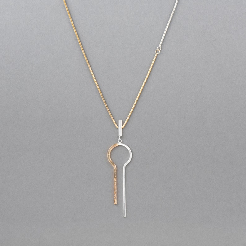Mixed Metal Pendant With Long Two-tone Chain Handmade in | Etsy
