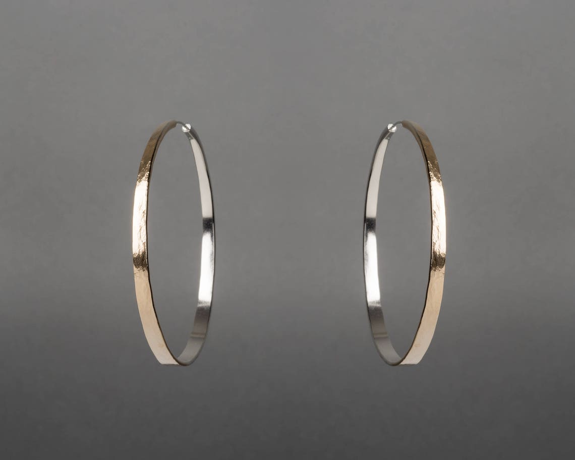 Mixed Metal Hoop Earrings Big Hoops Adjustable Two Toned | Etsy