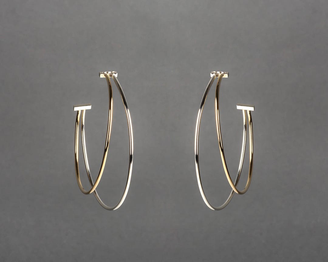 Unique, Mixed Metal Hoops, Made in USA, 14k Gold and Silver, Modern ...