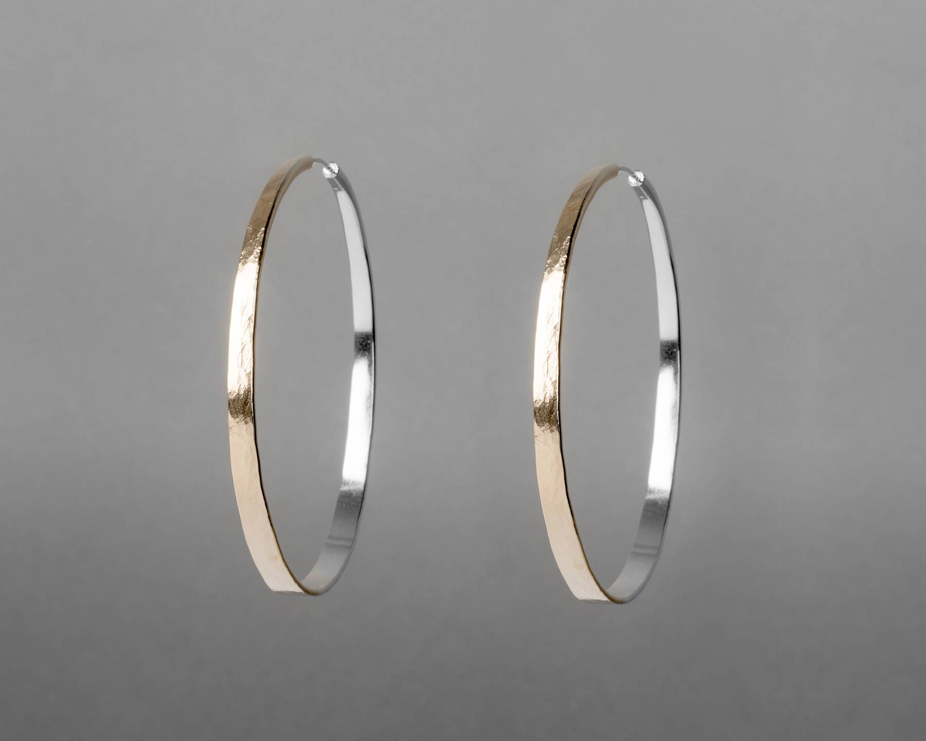 Mixed Metal Hoop Earrings Big Hoops Adjustable Two Toned | Etsy