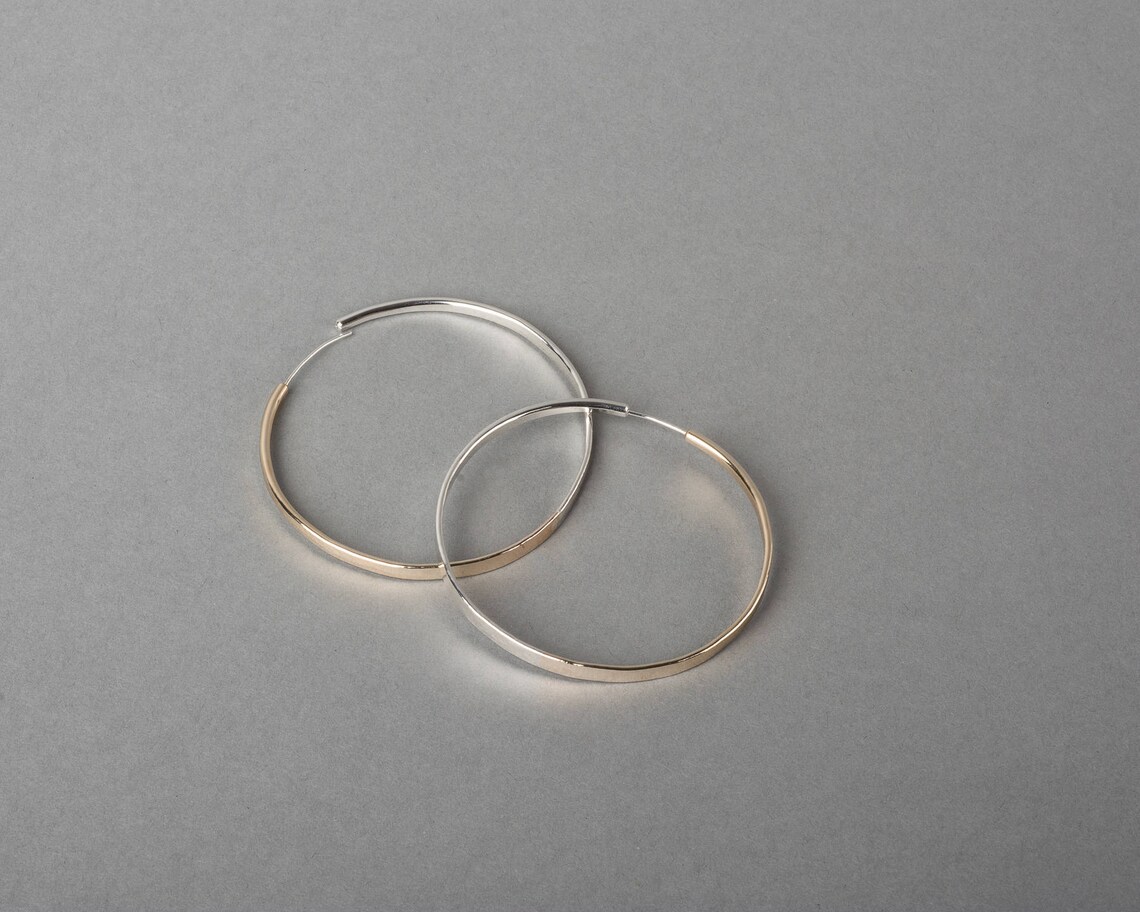 Mixed Metal Hoop Earrings Big Hoops Adjustable Two Toned | Etsy