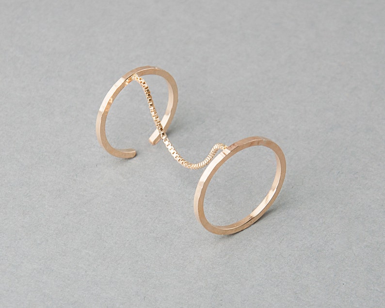 Double Ring Connected by Dainty Chain Handmade in Silver or - Etsy