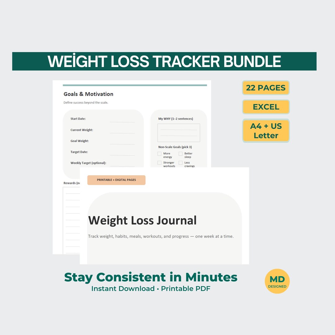 Fat Loss Tracker Bundle | Printable PDF + Excel & Google Sheets ...