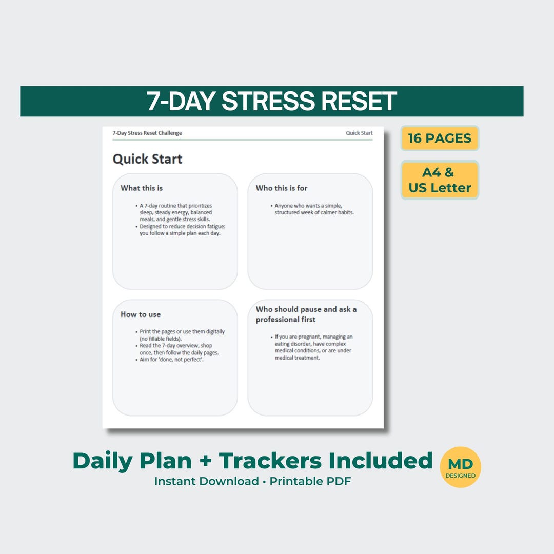 7-day Stress Reset Challenge Printable | Cortisol Friendly Daily ...
