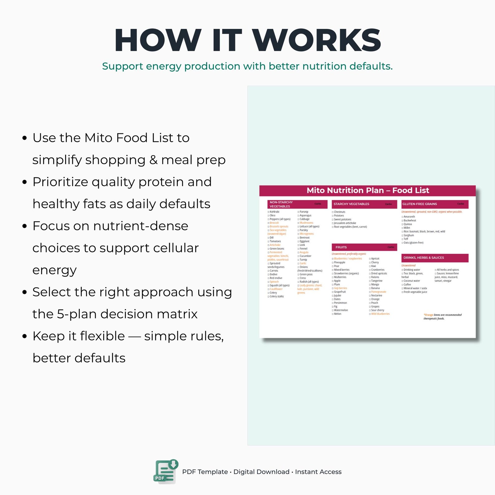 Mitochondrial Nutrition Food List PDF | Energy Support Diet Guide ...
