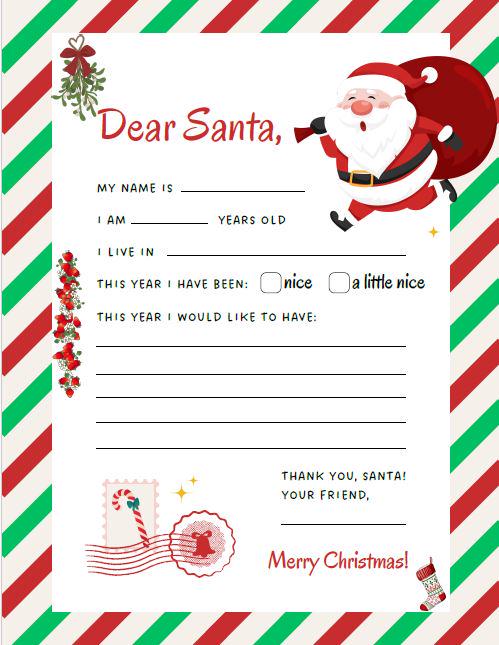 Letter to Santa - Red and Green Illustrated Christmas Wishlist for Kids ...