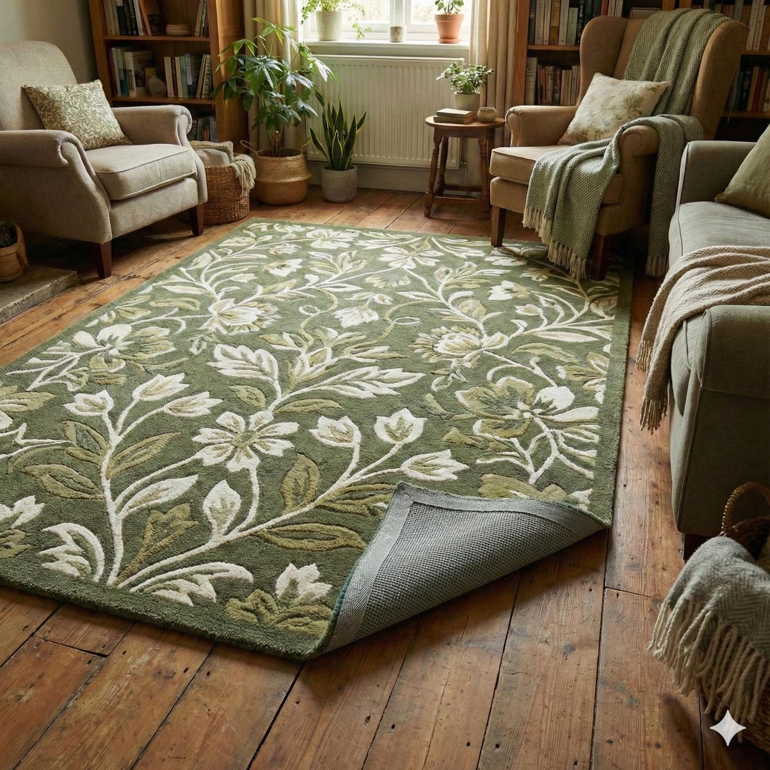 Green Floral Vine Area Rug, Classic Botanical Carpet for Living Room ...