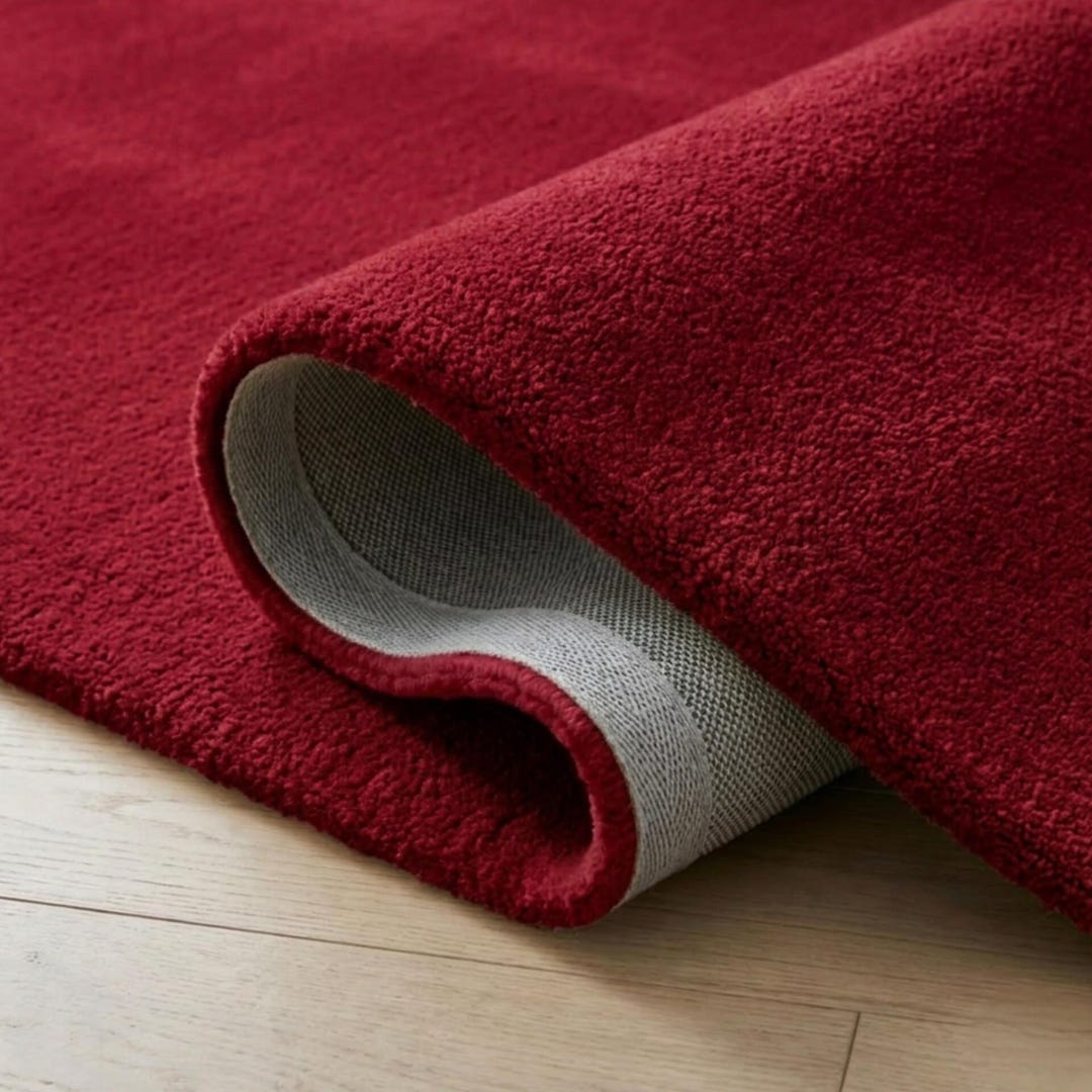 Red Solid Hand Tufted Wool Rug Minimalist Solid Area Rug Plush Soft ...