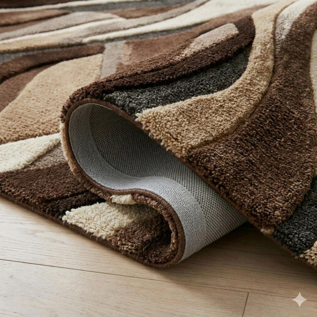 Brown Abstract Swirl Area Rug, Modern Living Room Carpet, Luxury ...