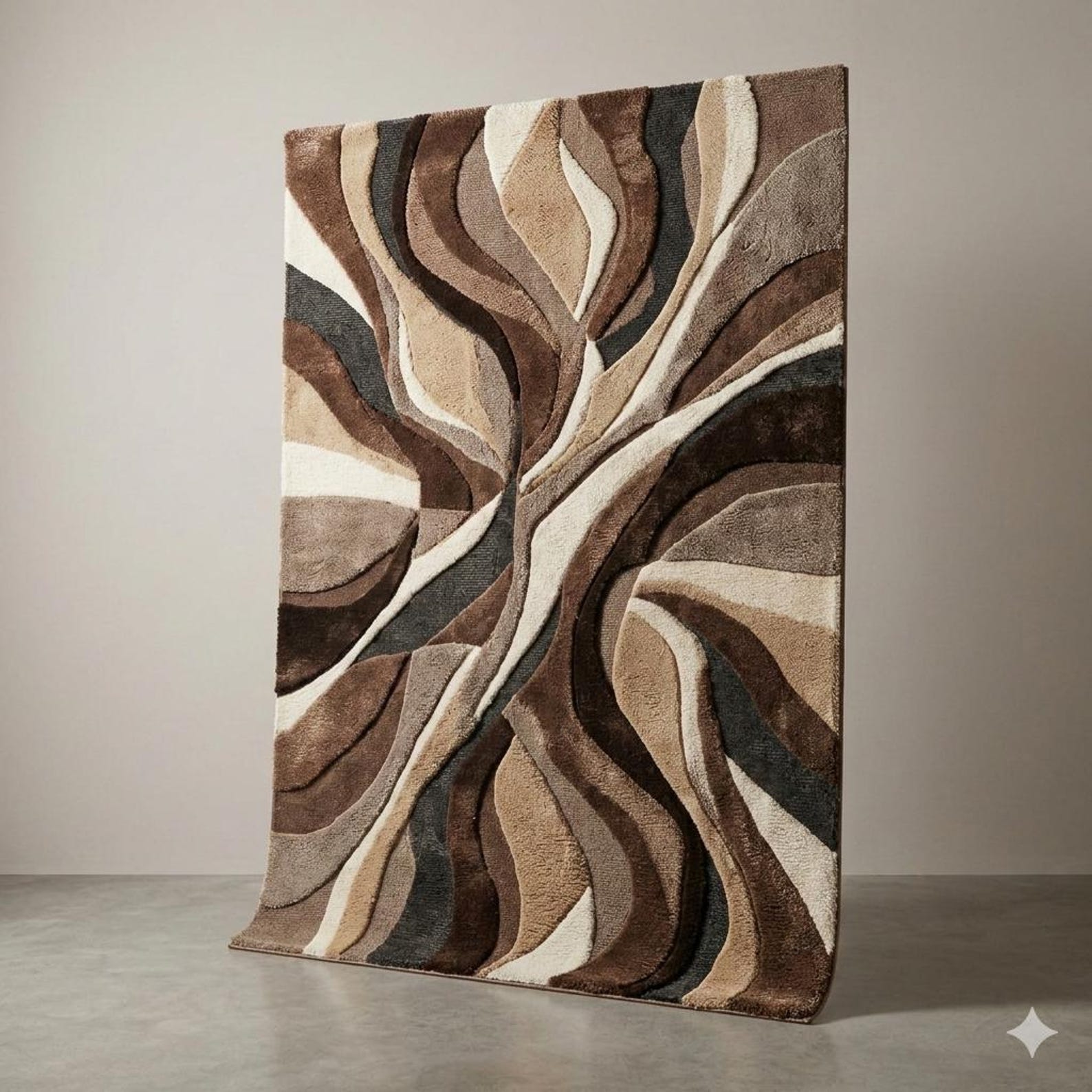 Brown Abstract Swirl Area Rug, Modern Living Room Carpet, Luxury ...