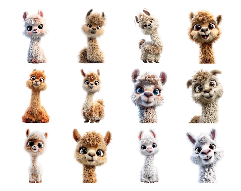 Funky Baby Llama Clipart Bundle | 40 PNG Cartoon Animals (digital ...