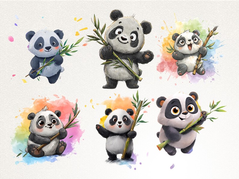 Funky Panda Clipart Bundle | 40 PNG Watercolor Illustrations (digital ...