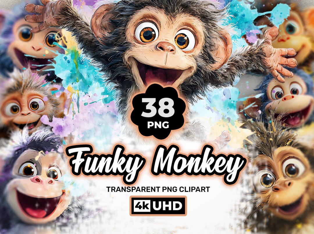 Funky Monkey Clipart Bundle | 38 PNG Jungle Vibes (digital Download) - Etsy