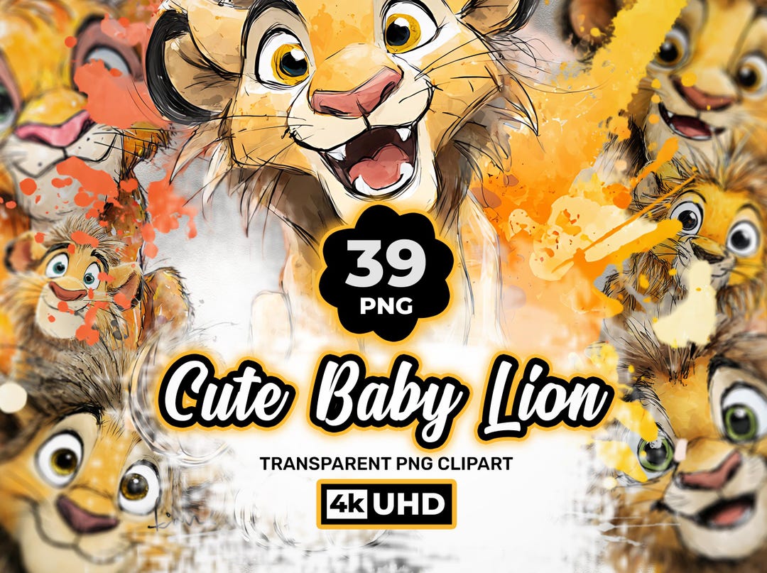 Baby Lion Clipart Bundle | 39 Watercolor PNG Cub Illustrations (digital ...