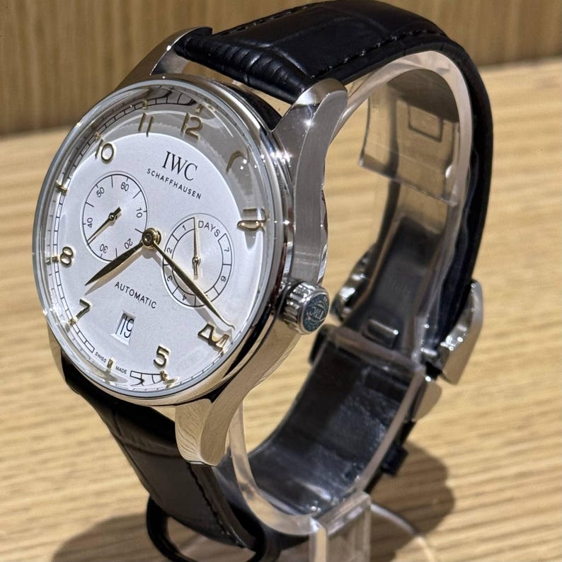 Vintage IWC Automatic White Dial Silver Stainless Steel Body Black ...