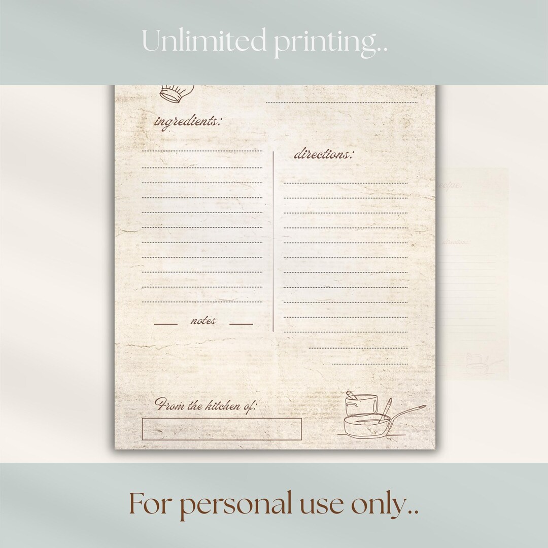 Rustic Farmhouse Recipe Card Template | Printable A4, US Letter, 4x6 ...