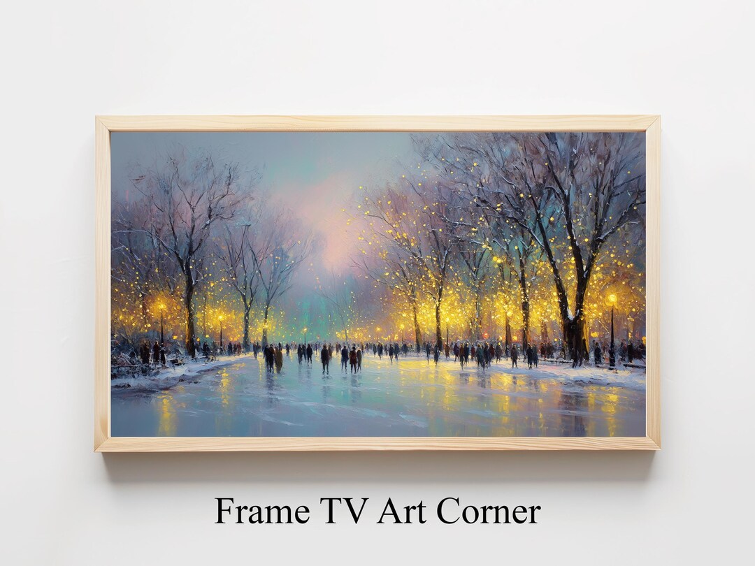 Cozy Ice Skating Scene Frame TV Art, Pastel Winter Landscape (digital ...