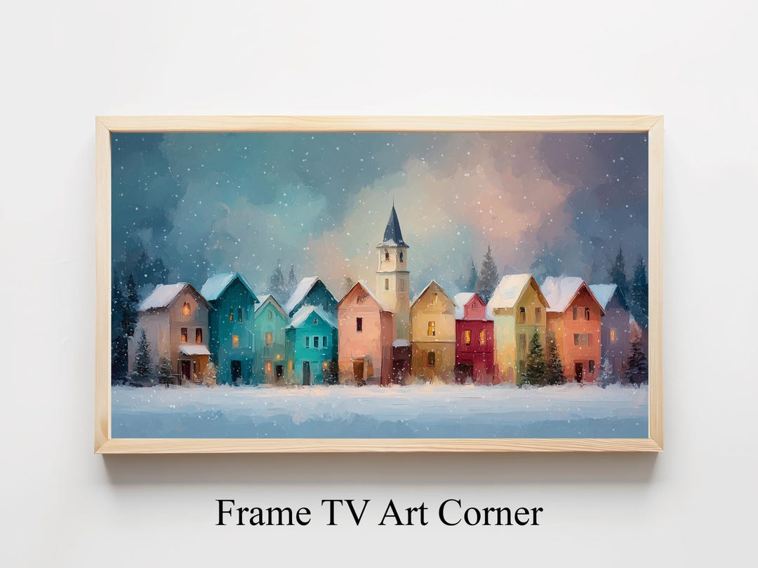 Cozy Christmas Village Frame TV Art, Pastel Winter Townhouses (digital ...