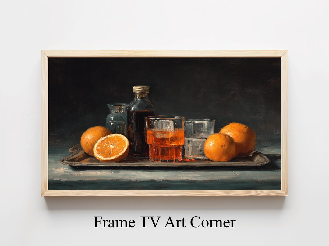 Vintage Still Life Frame TV Art Retro Home Bar Orange Cocktail Painting ...