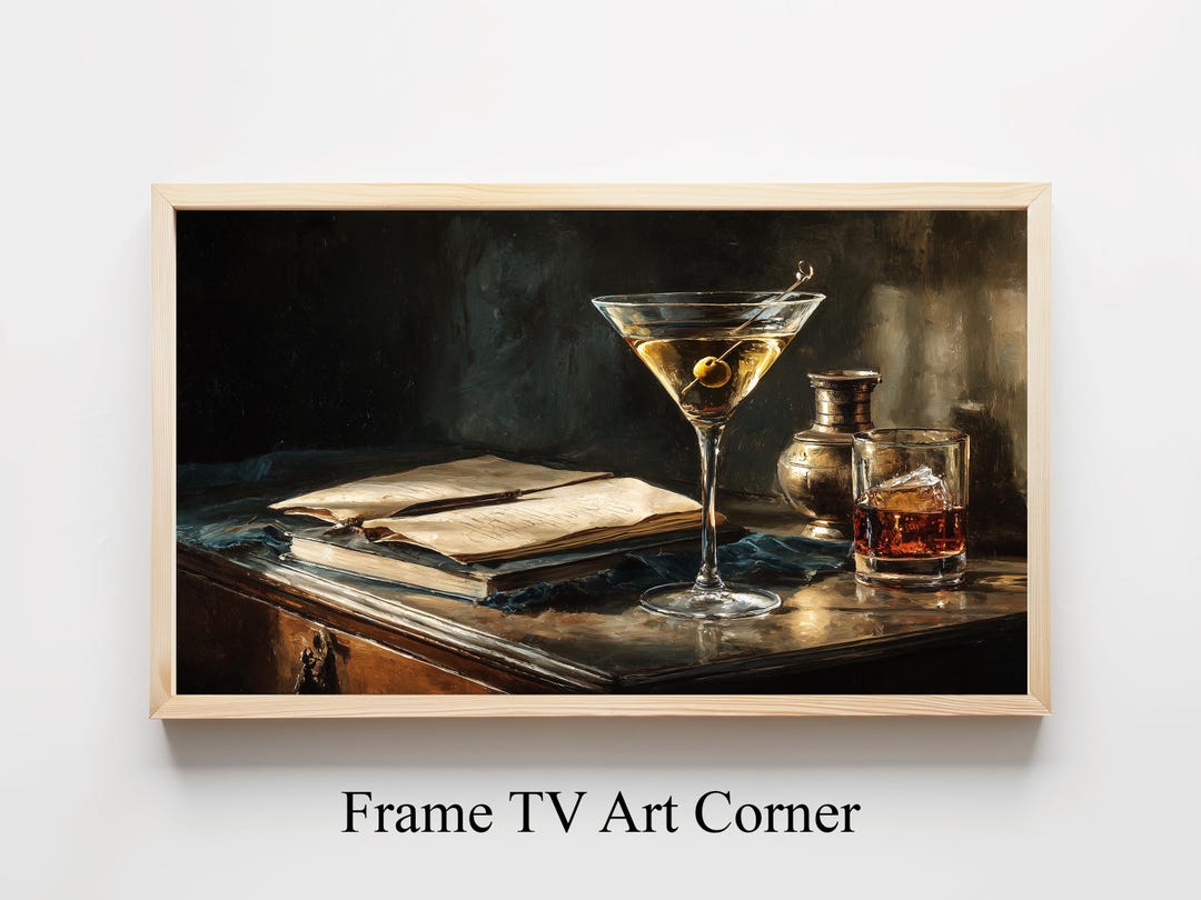 Vintage Martini Still Life Frame TV Art, Dark Academia (digital ...