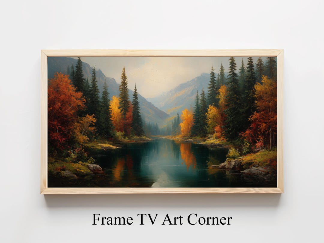 Fall Mountain Lake Frame TV Art, Rustic Autumn Landscape (digital ...