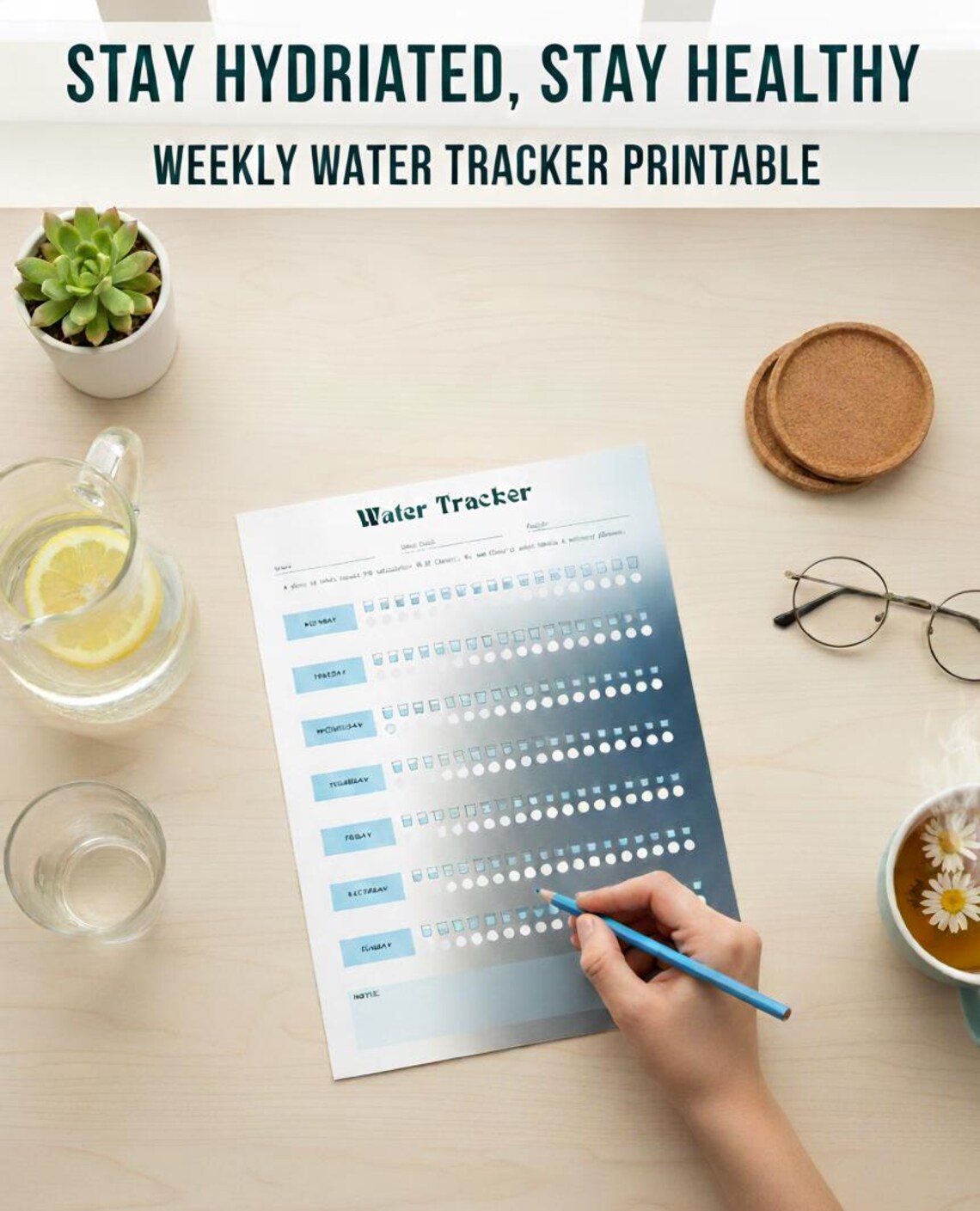 Weekly Water Tracker Printable Daily Water Intake Planner - Etsy