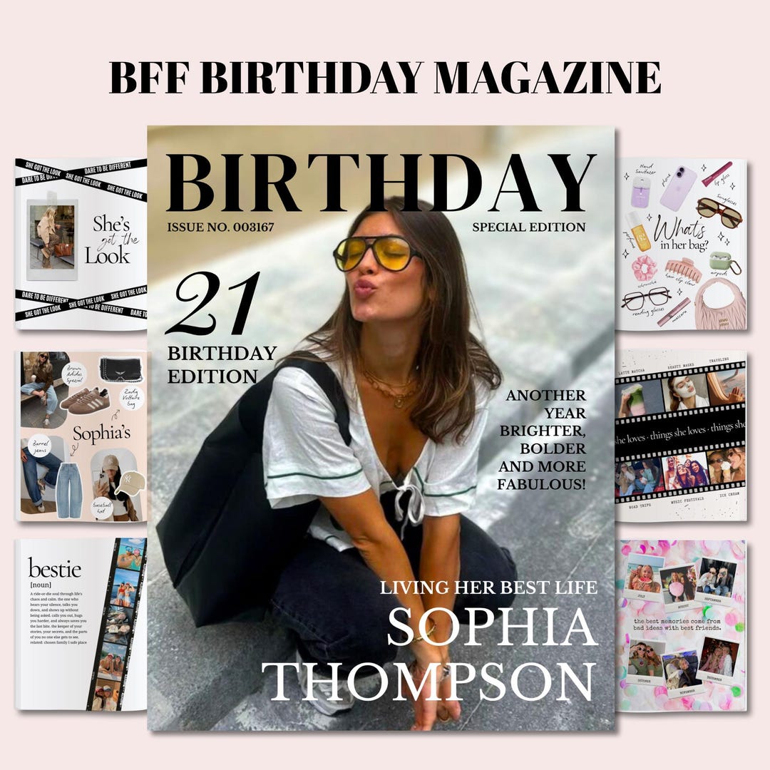 Birthday Magazine Template for Best Friend, Personalized Girl Birthday ...