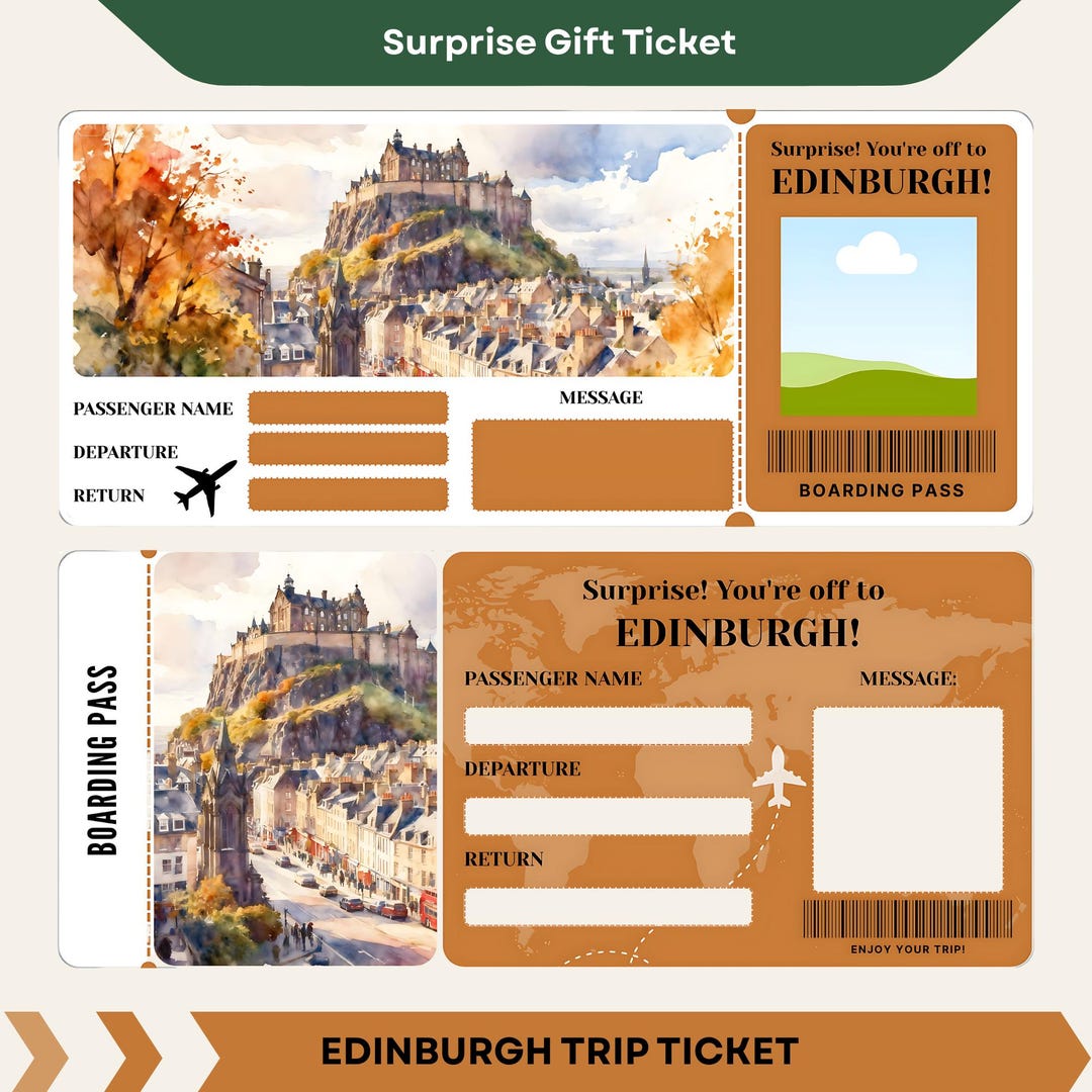 Printable EDINBURGH Trip Ticket | Surprise Vacation Reveal | Boarding ...