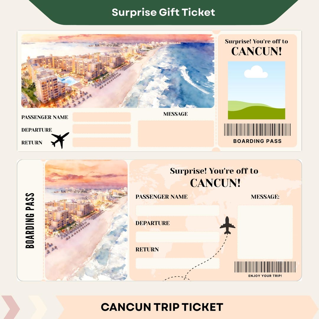 Printable CANCUN Trip Ticket | Surprise Vacation Reveal | Boarding Pass ...