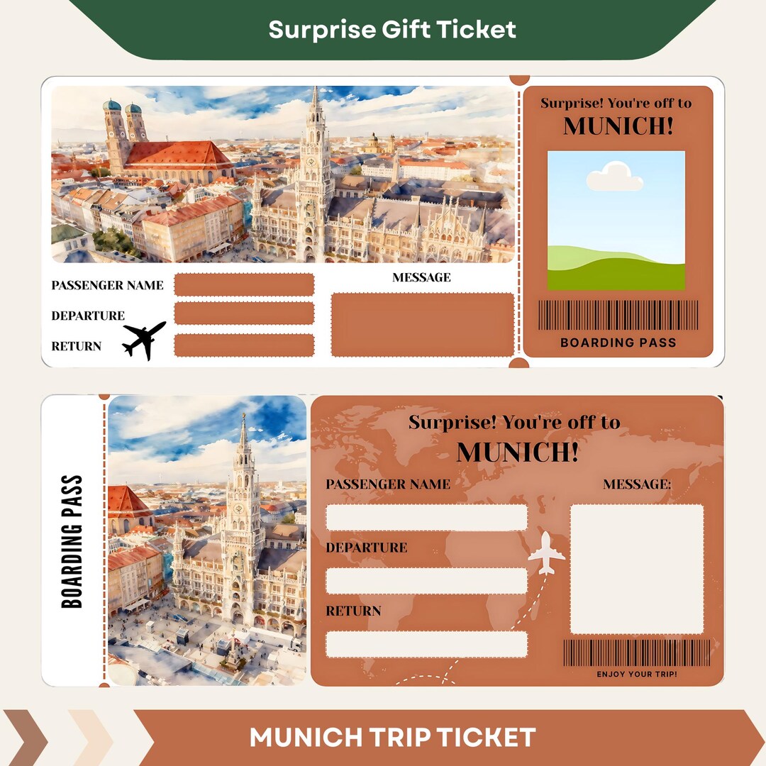 Printable MUNICH Trip Ticket | Surprise Vacation Reveal | Boarding Pass ...
