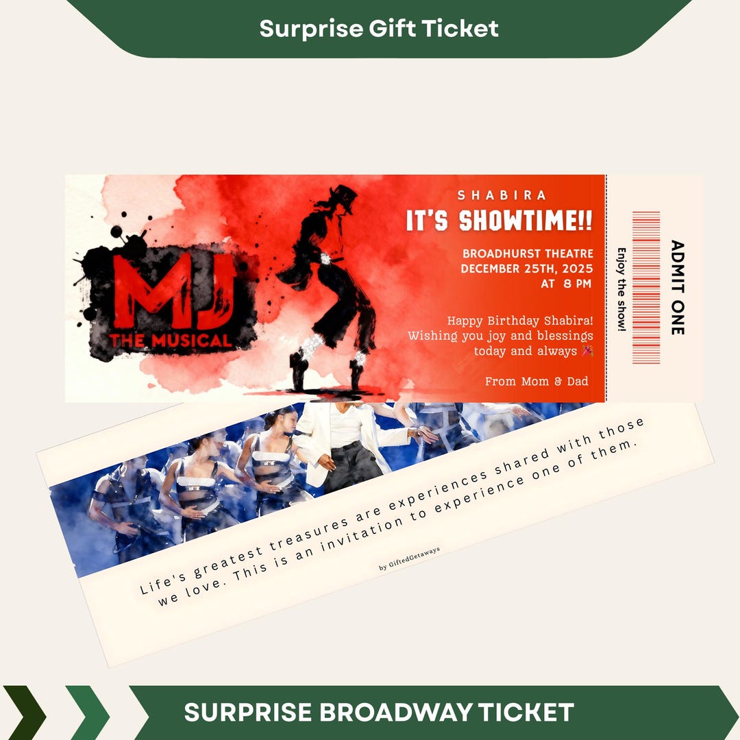Printable MJ the Musical Broadway Ticket | Surprise Gift Reveal ...