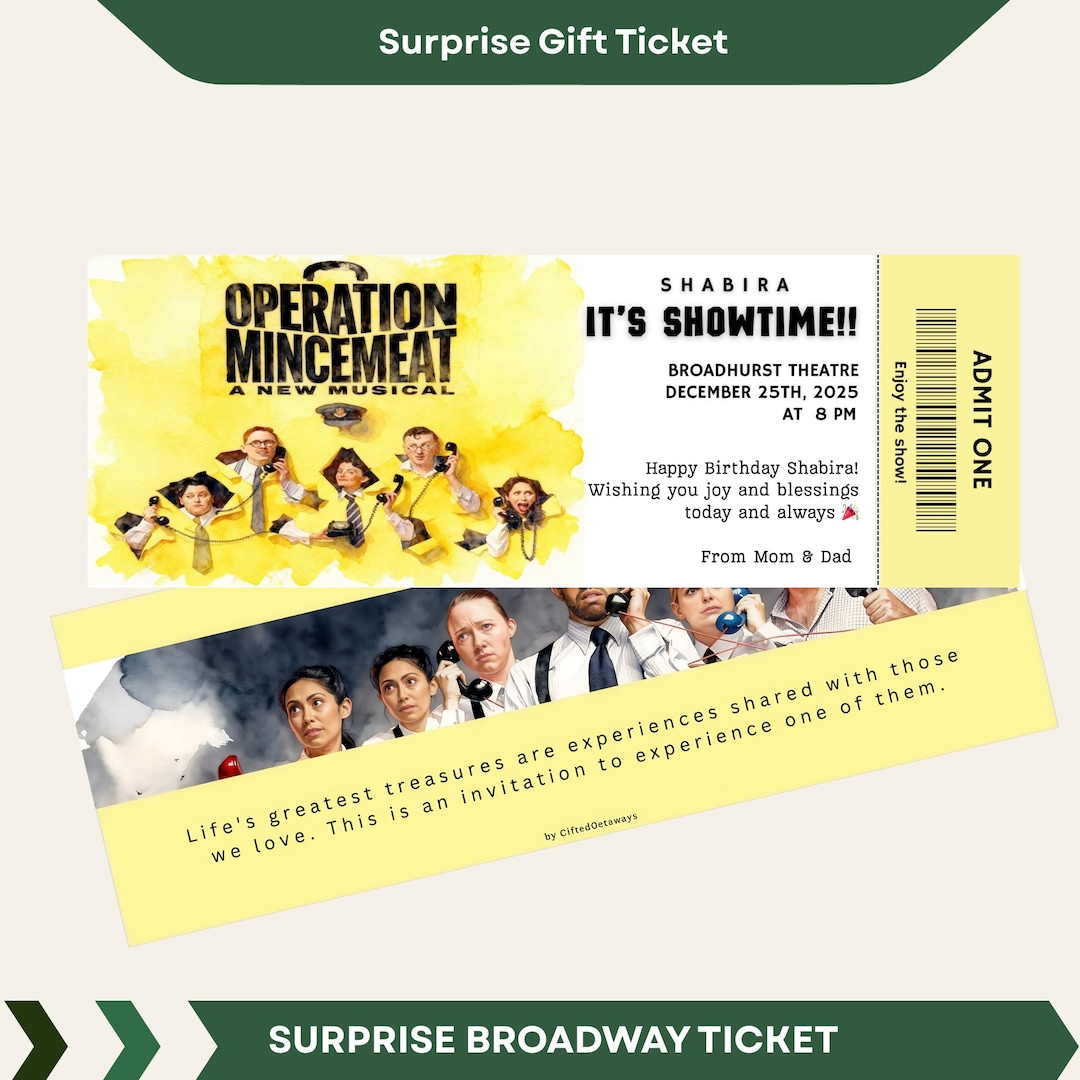 Printable Operation Mincemeat Broadway Ticket | Surprise Gift Reveal ...