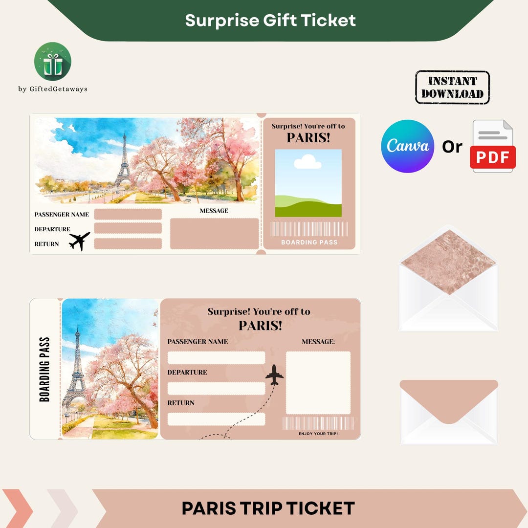 Printable PARIS Trip Surprise | PARIS Boarding Pass | Vacation Reveal ...