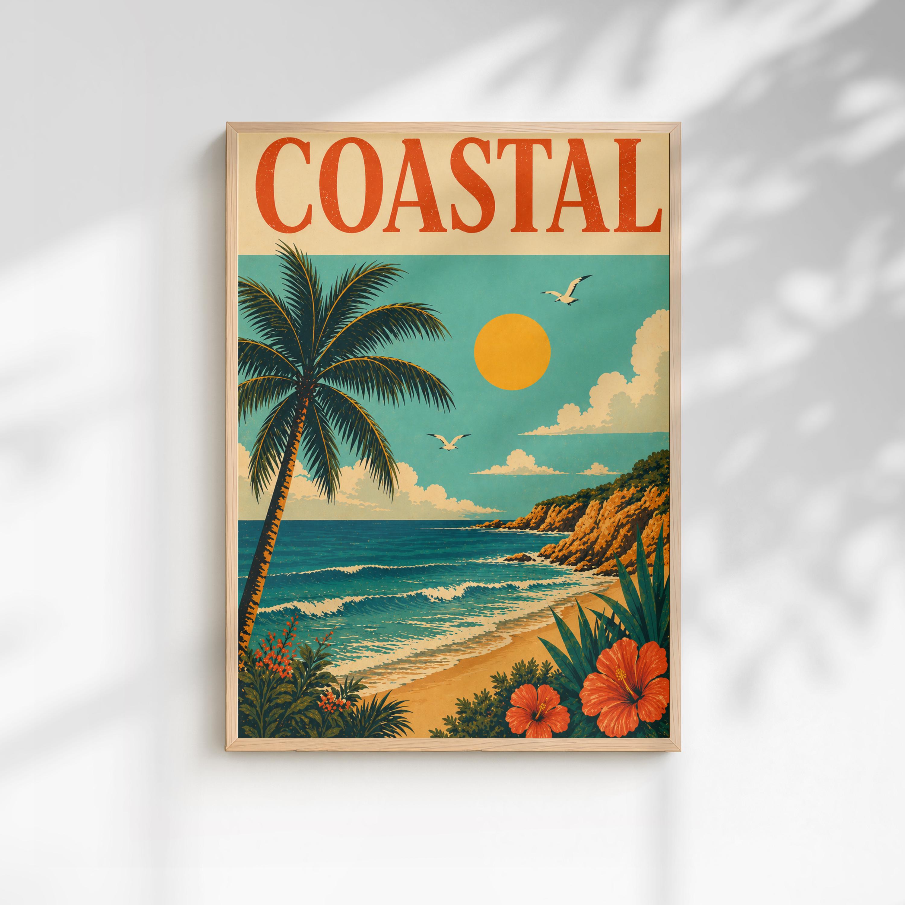 Coastal Vintage Poster, Beach Wall Art, Retro Ocean Print, Tropical ...