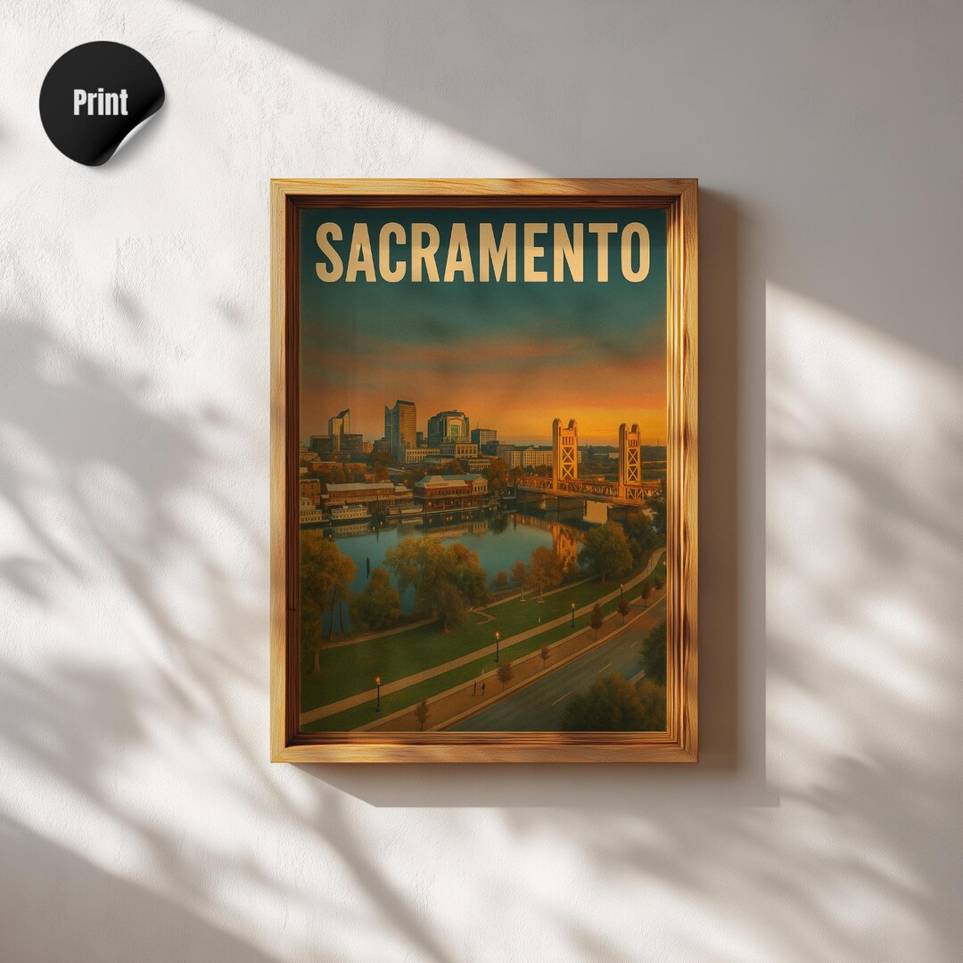 Sacramento Poster, Retro Sacramento Wall Art, Sacramento Skyline Travel ...