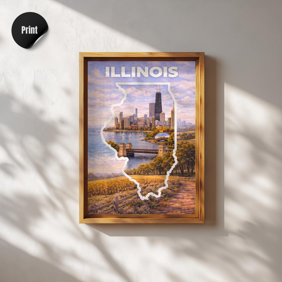 Illinois Poster, Retro Illinois Wall Art, Illinois State Map Print ...